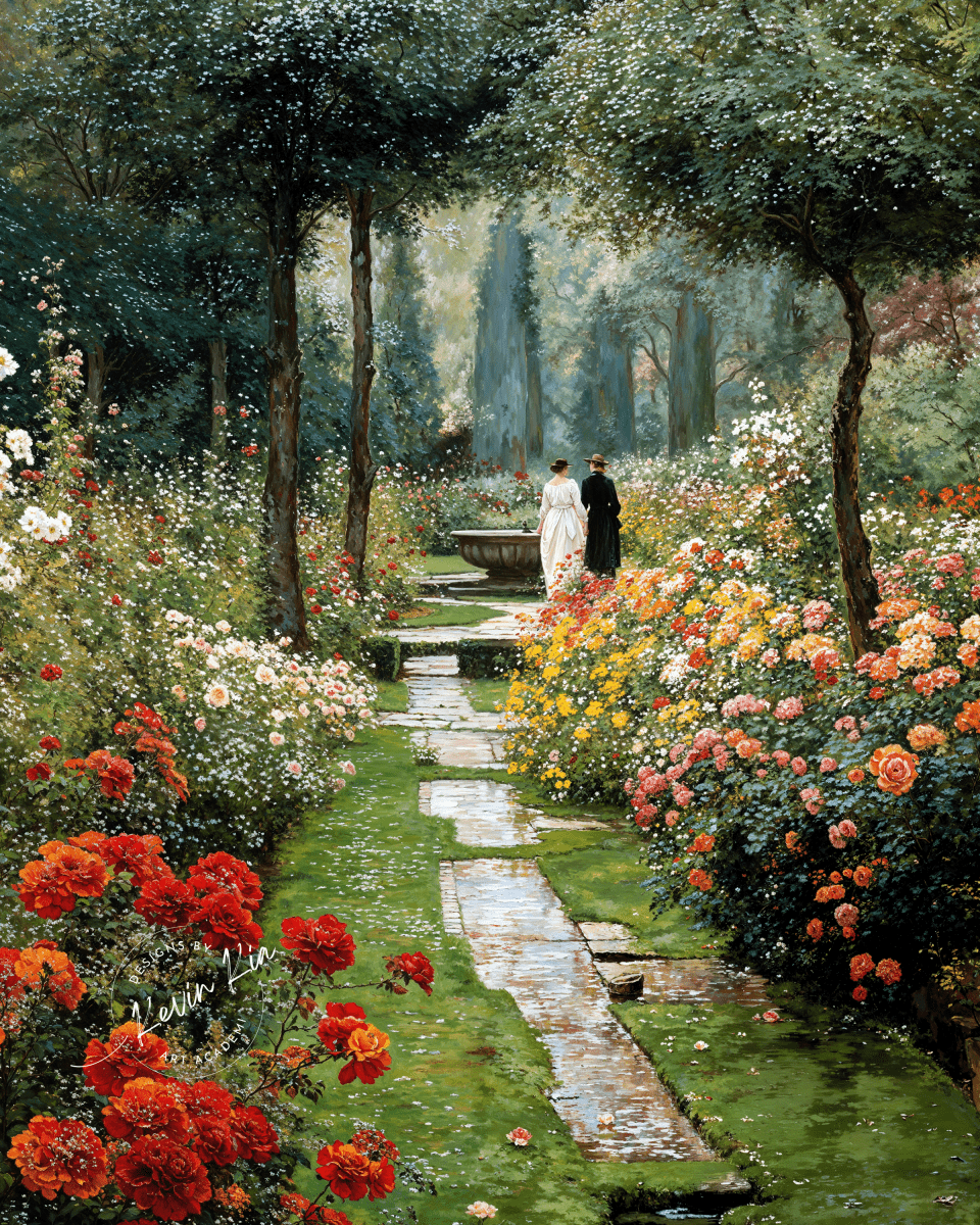 Love in Bloom – Romantic Garden Walk Landscape Art Print By Kevin Kia ...