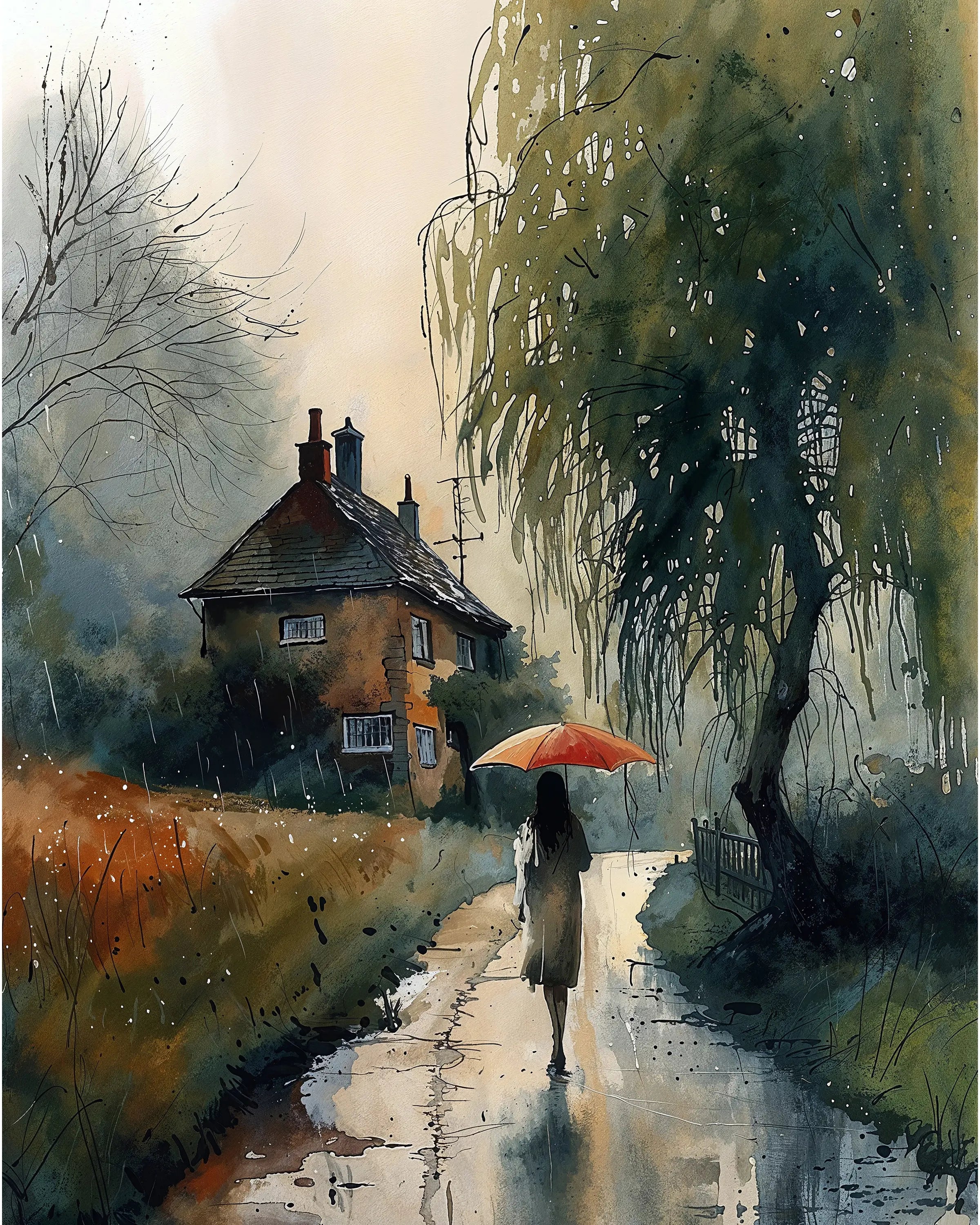 Beneath the Willow Fine Art Print – Rainy Cottage By Kevin Kia – Art ...
