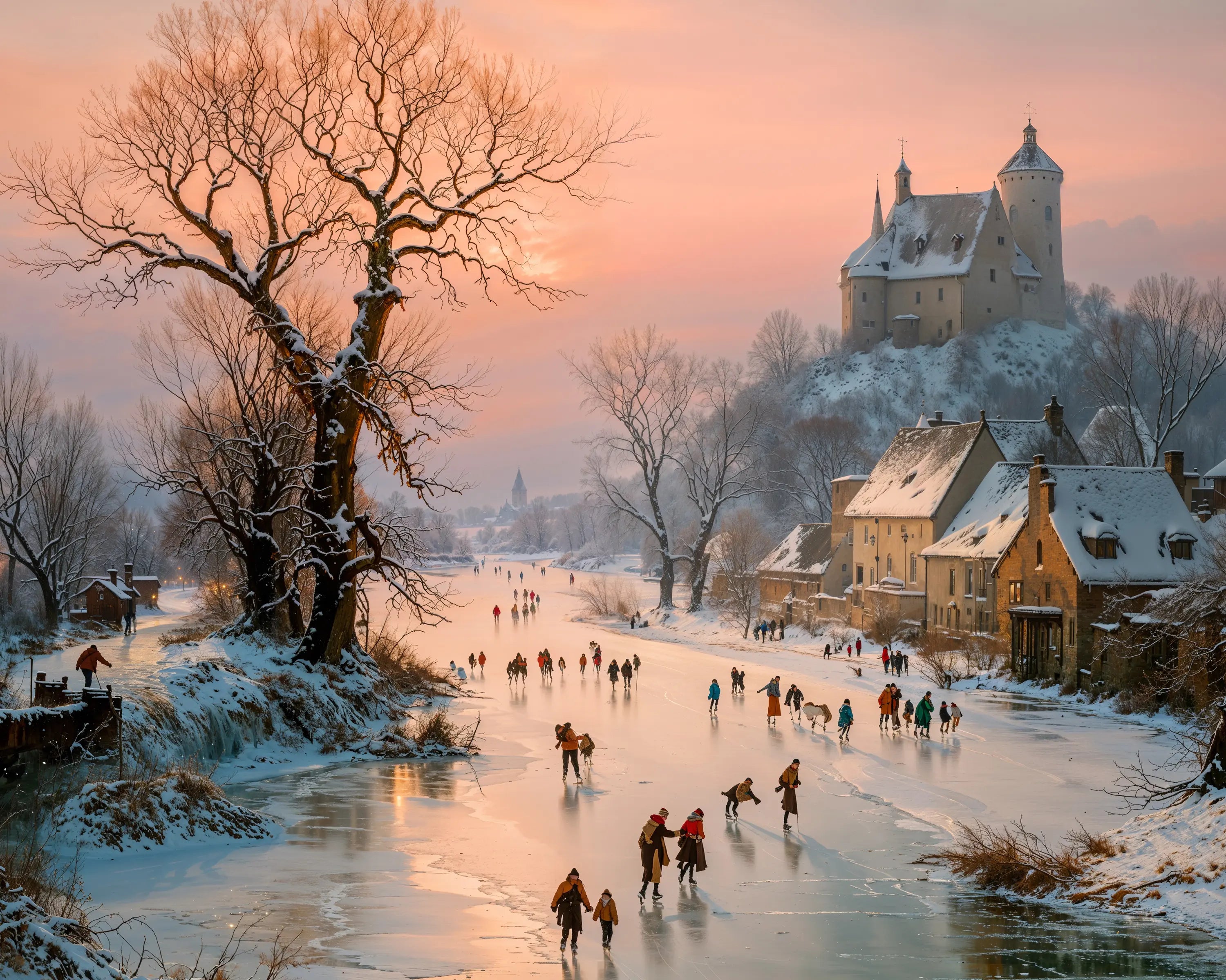 Ice Dance – Winter Castle Skating Village Canvas By Kevin Kia – Art Academi